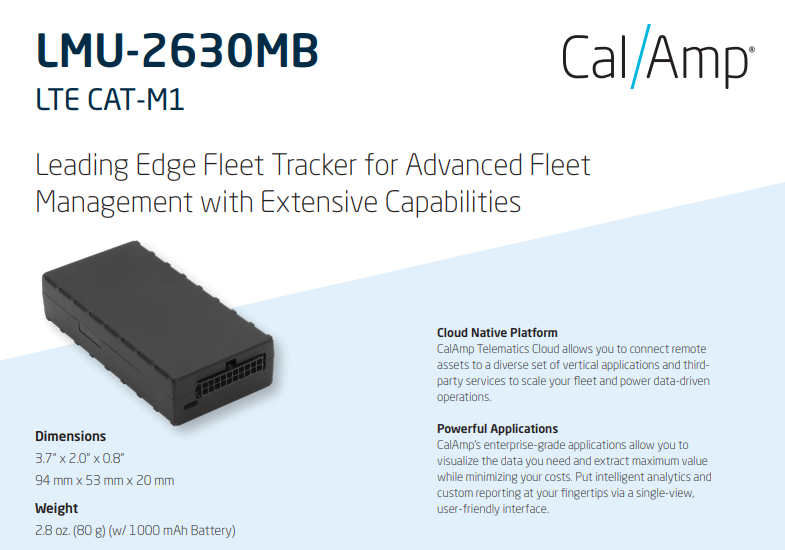 LMU-2630MB LTE CAT M1 – CalAmp LMU-2630MB LTE CAT M1 – CalAmp