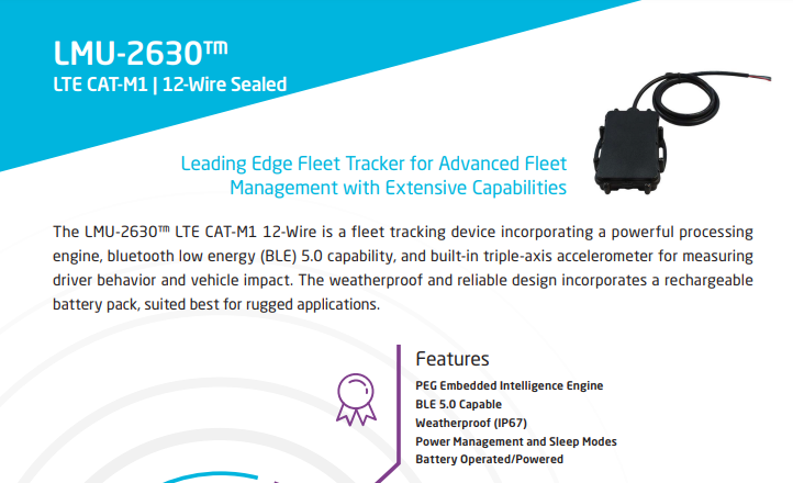 LMU-2630™ LTE CAT M1: 12-Wire Sealed – CalAmp LMU-2630™ LTE CAT M1: 12-Wire Sealed – CalAmp
